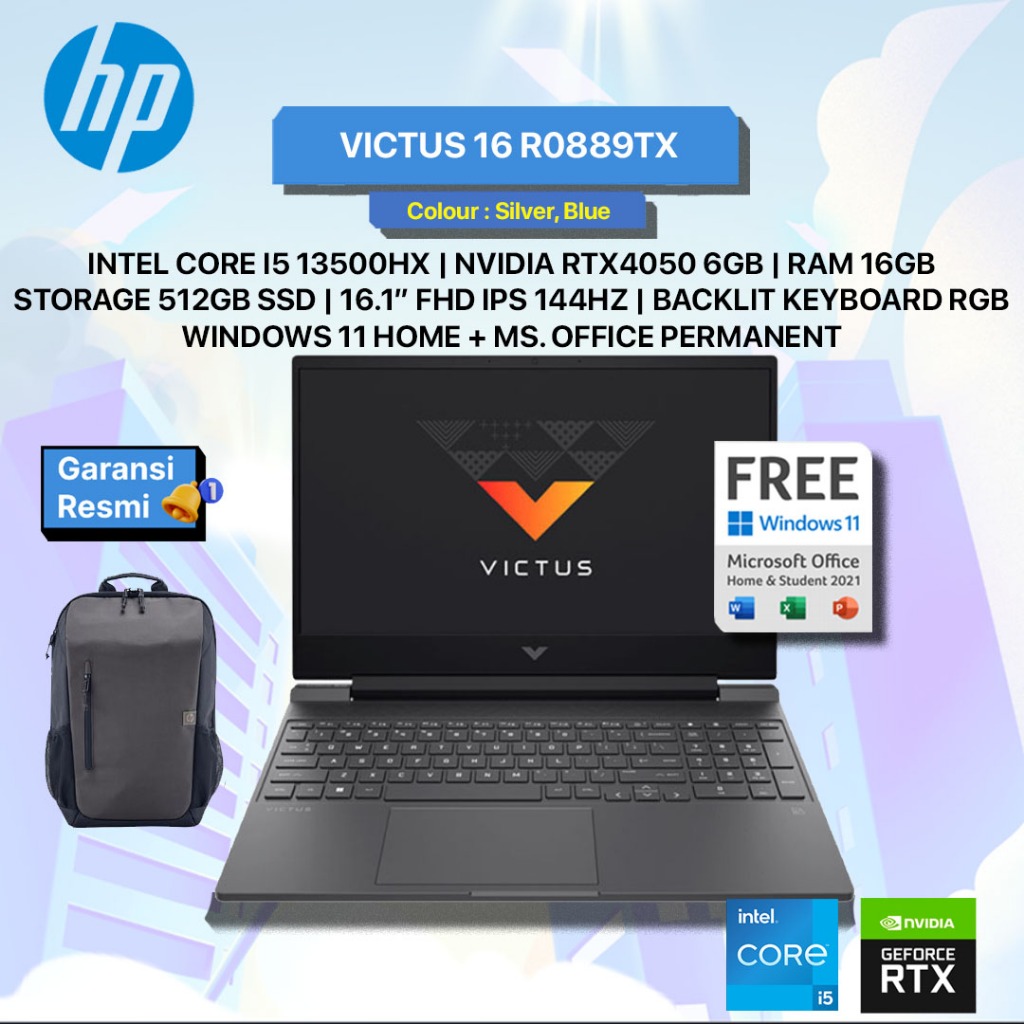 Jual HP VICTUS 16 R0881TX GeForce RTX™ 4050 6GB - I5 13500HX 16GB 512GB ...