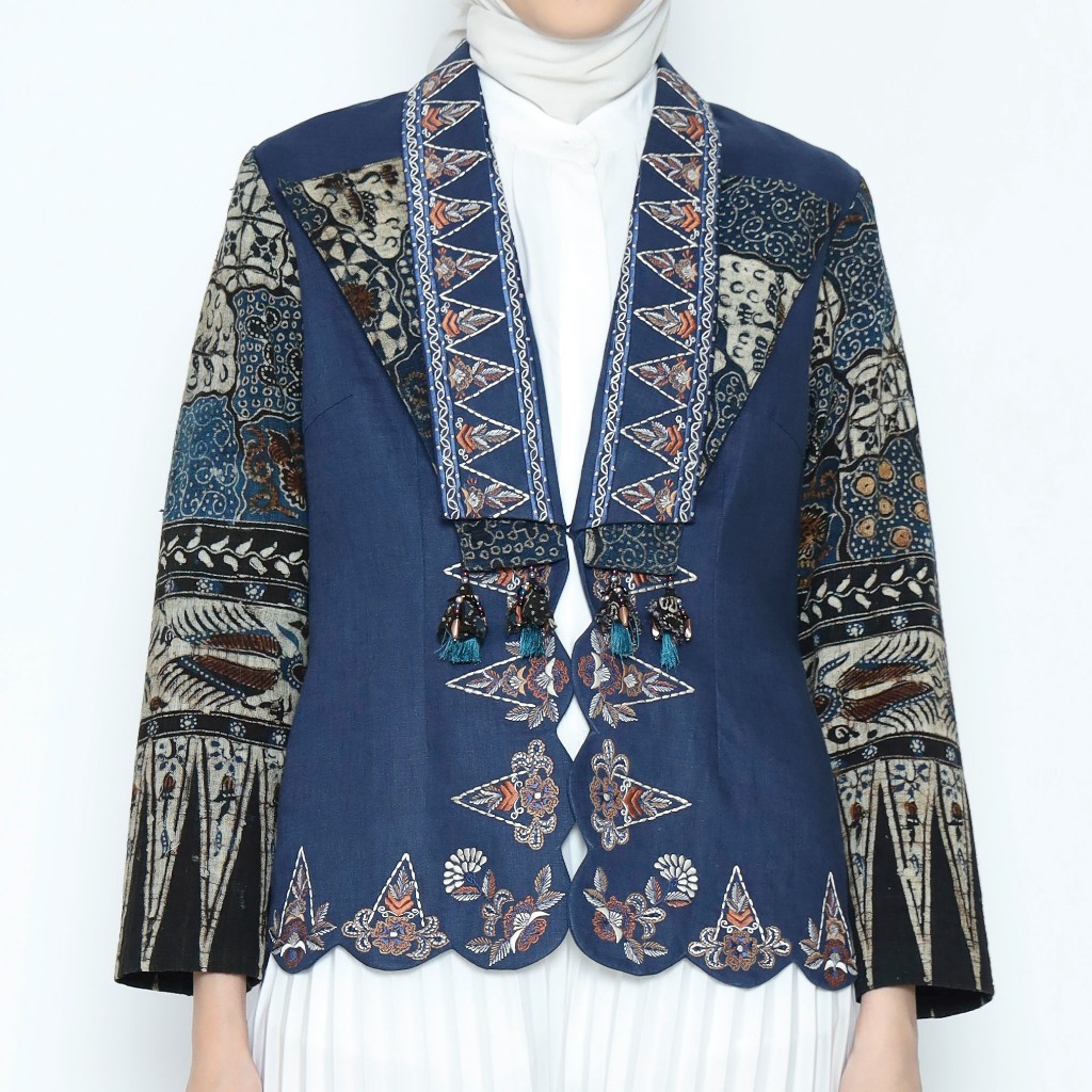 Jual Kaelyn Blazer Tenun Navy - Kebayaku by Indah | Shopee Indonesia