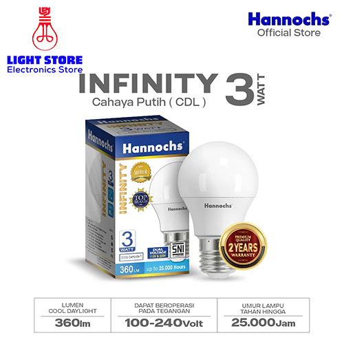 Jual HANNOCHS LED 3 WATT INFINITY Lampu LED Bulb White Cahaya Putih CDL ...