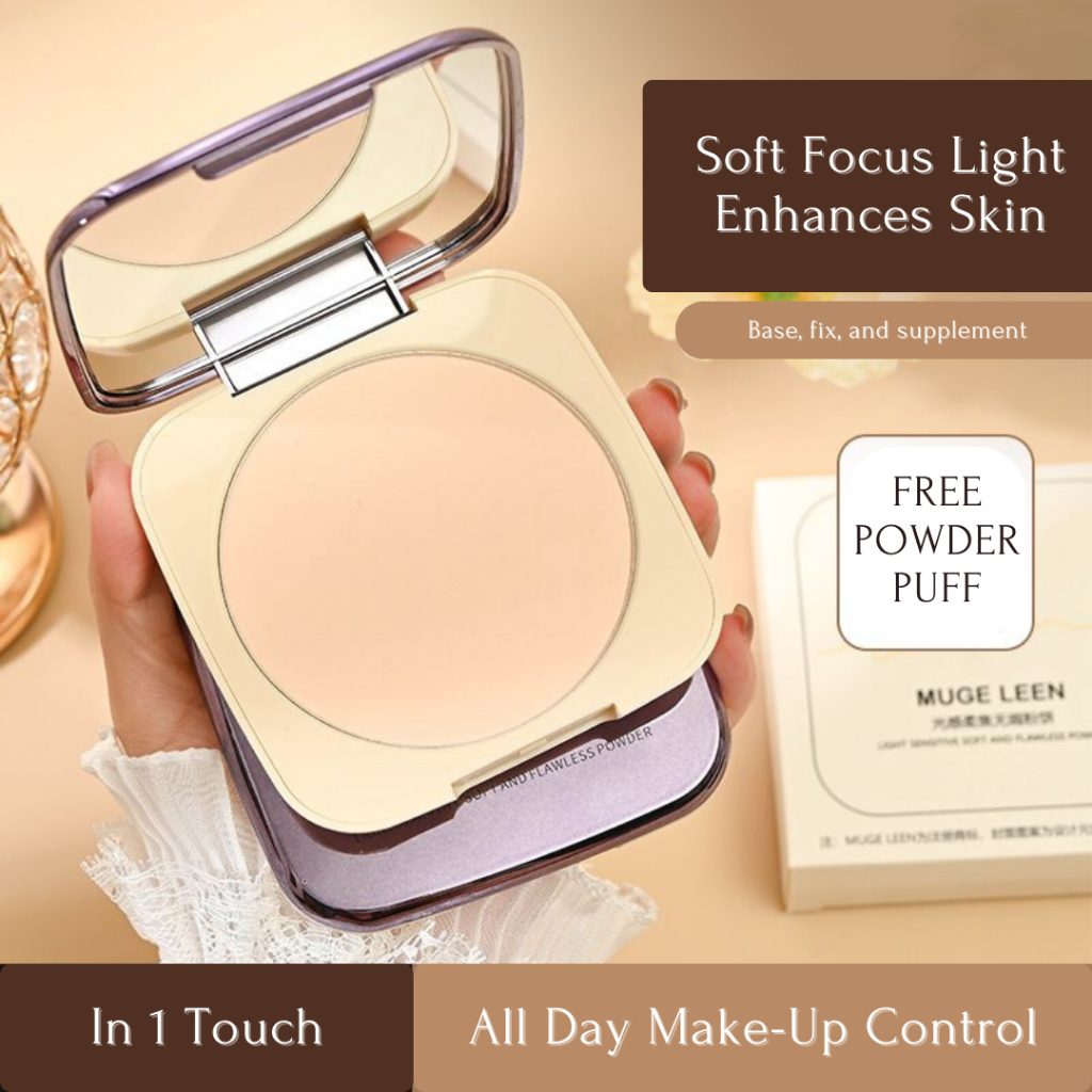 Jual Muge Leen Bedak Padat Ultra Cover Powder Soft Focus Light ...