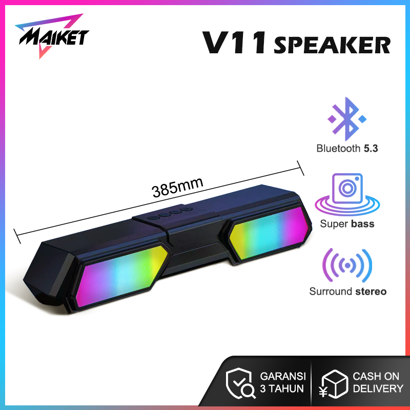 Jual MAIKET V11 Speaker Bluetooth 3.5mm AUX Soundbar Komputer PC Gaming ...