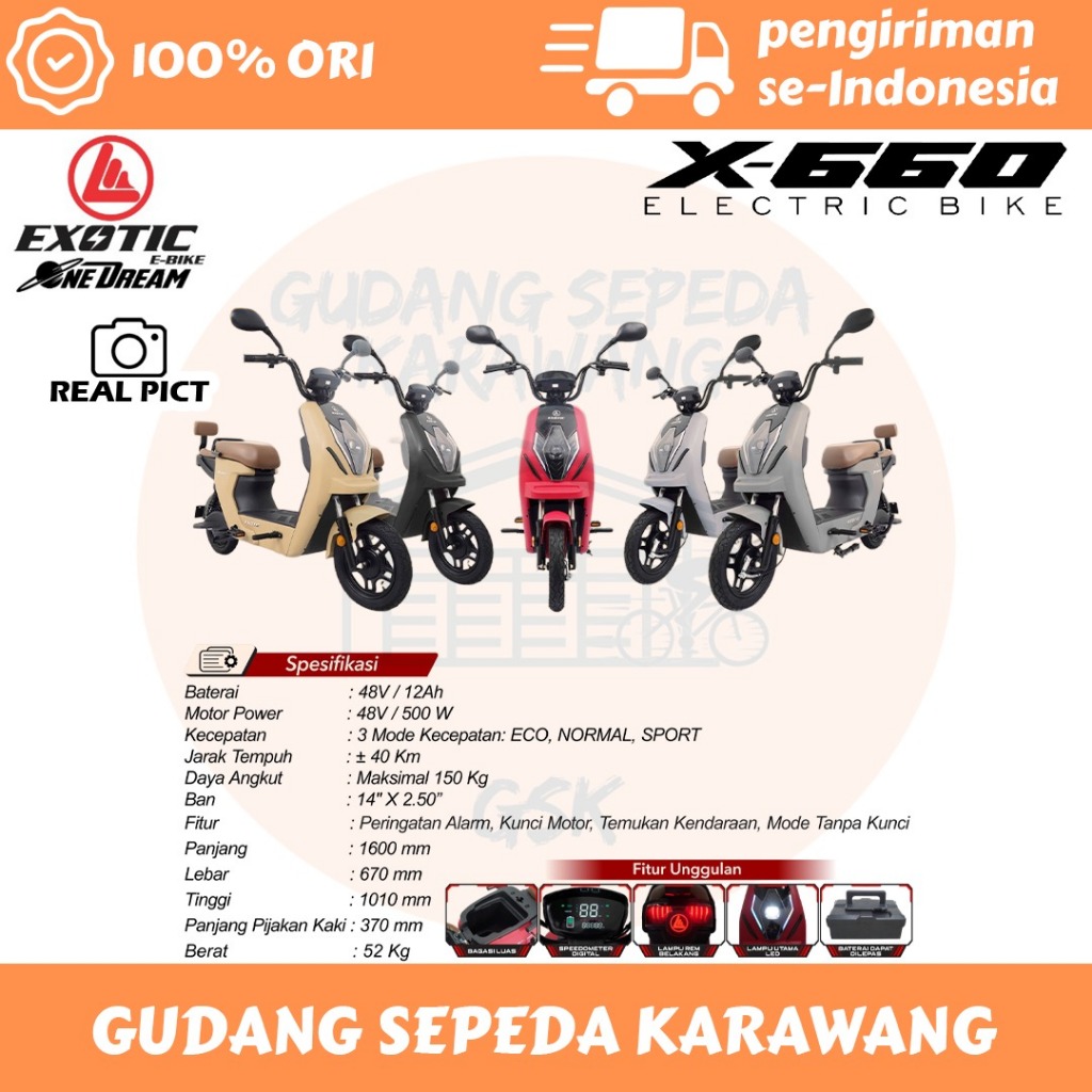 Jual SEPEDA LISTRIK MOPED EXOTIC X 660 500WATT 48V 12AH | Shopee Indonesia