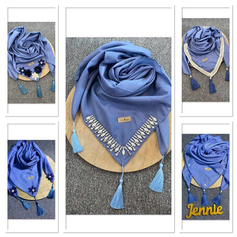 Jual jilbab segiempat warna denim by Clarissa | Shopee Indonesia