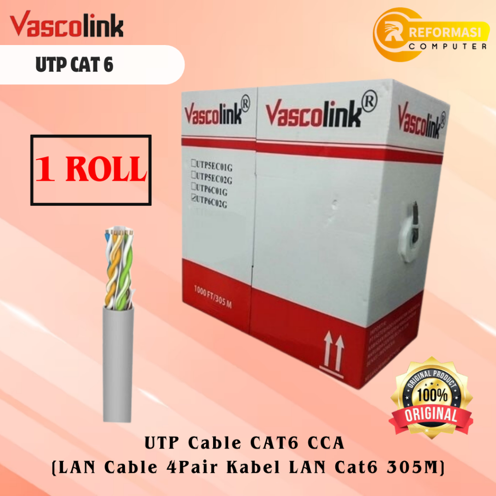 Jual VASCOLINK kabel lan vascolink cat 6 utp original / asli 1 box (dus) | Shopee Indonesia