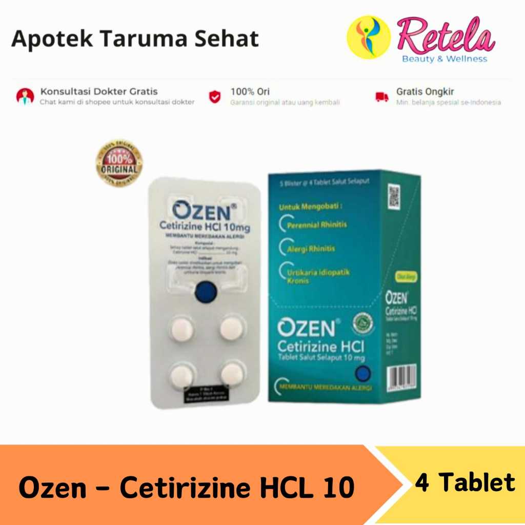 Jual OZEN 10 MG BLISTER 4 TABLET/CETIRIZINE/ANTI HISTAMINE/ANTI ALERGI ...