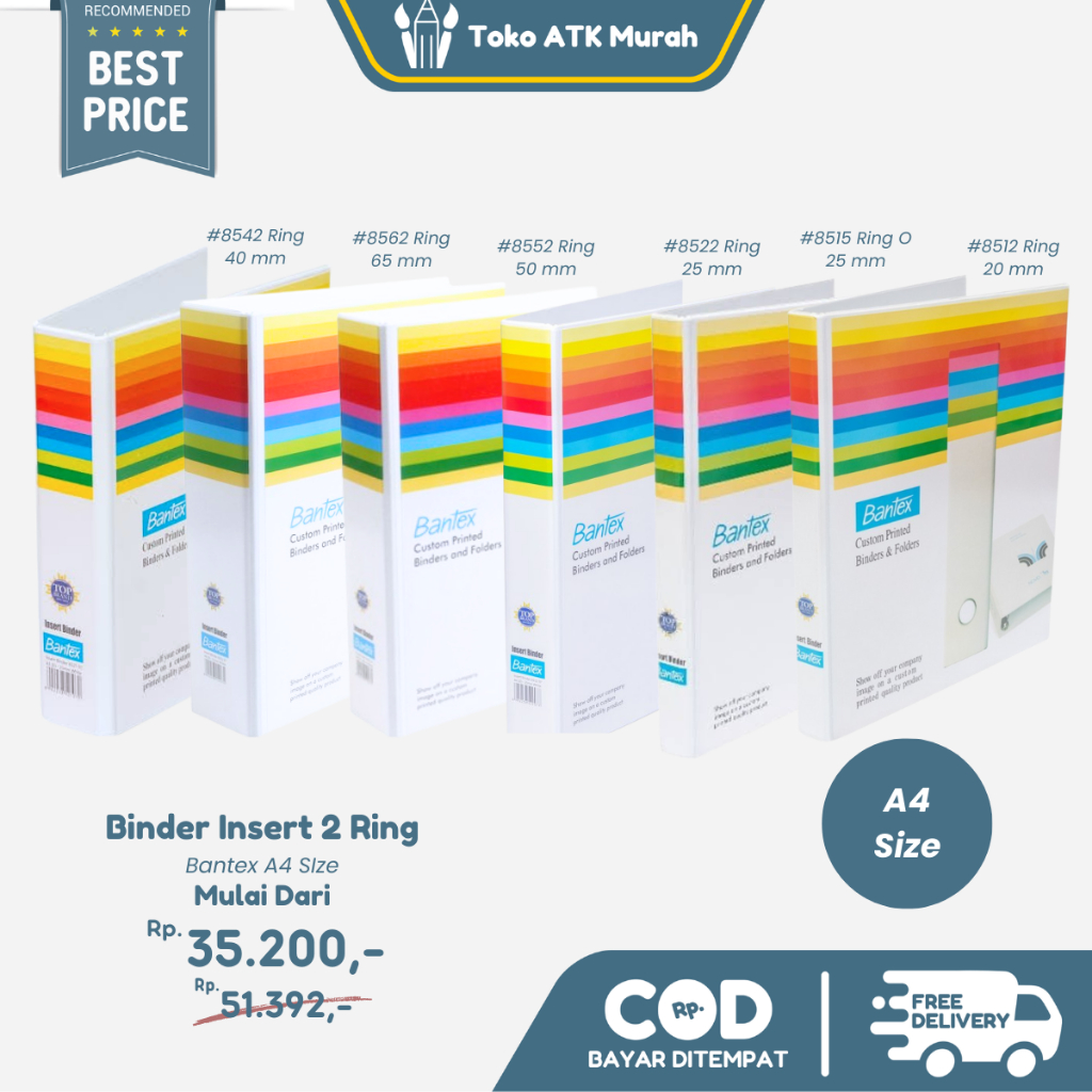 Jual Bantex Insert Ring Binder A4 - 2 Ring 8515 (20mm) / 8512 (20mm) / 8522 (25mm) / 8542 (40mm ...
