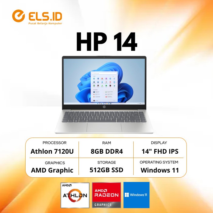 Jual HP 14 EM0223AU AMD Athlon Silver 7120U 8GB SSD 512GB 14" FHD IPS ...