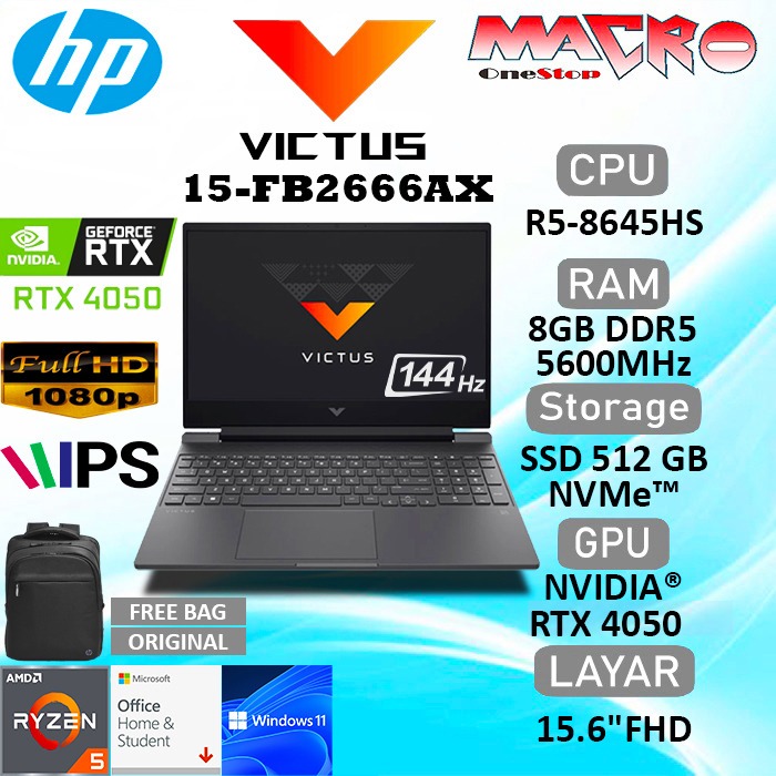 Jual HP VICTUS 15-FB2666AX AMD R5-8645HS 8GB 512GB RTX4050 15.6" FHD WIN11+OHS | Shopee Indonesia