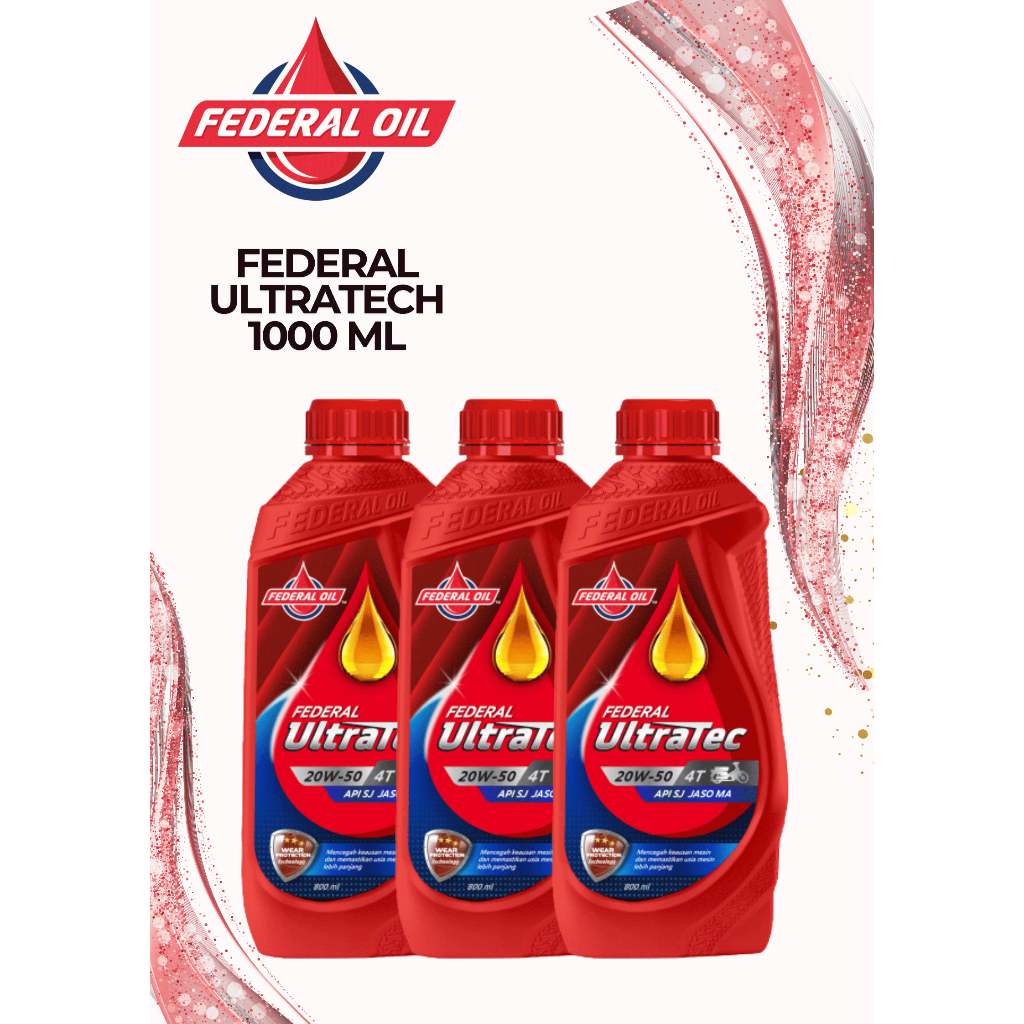 Jual 3 BOTOL Oli Federal Ultratech 1000ml SAE 20W-50 Oli Motor Bebek 1L ...