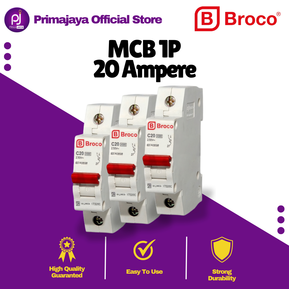 Jual MCB Broco 1 Phase 20A Ampere C20 SNI Original Murah Mini Circuit Breaker Sekring Pengaman ...