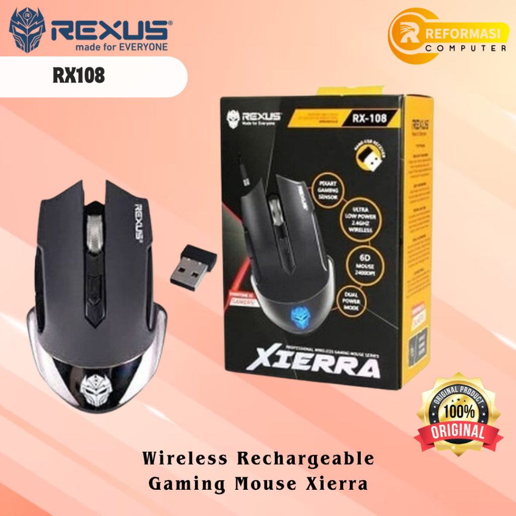 Jual Rexus RX108 Wireless Rechargeable Gaming Mouse Xierra RX 108 ...