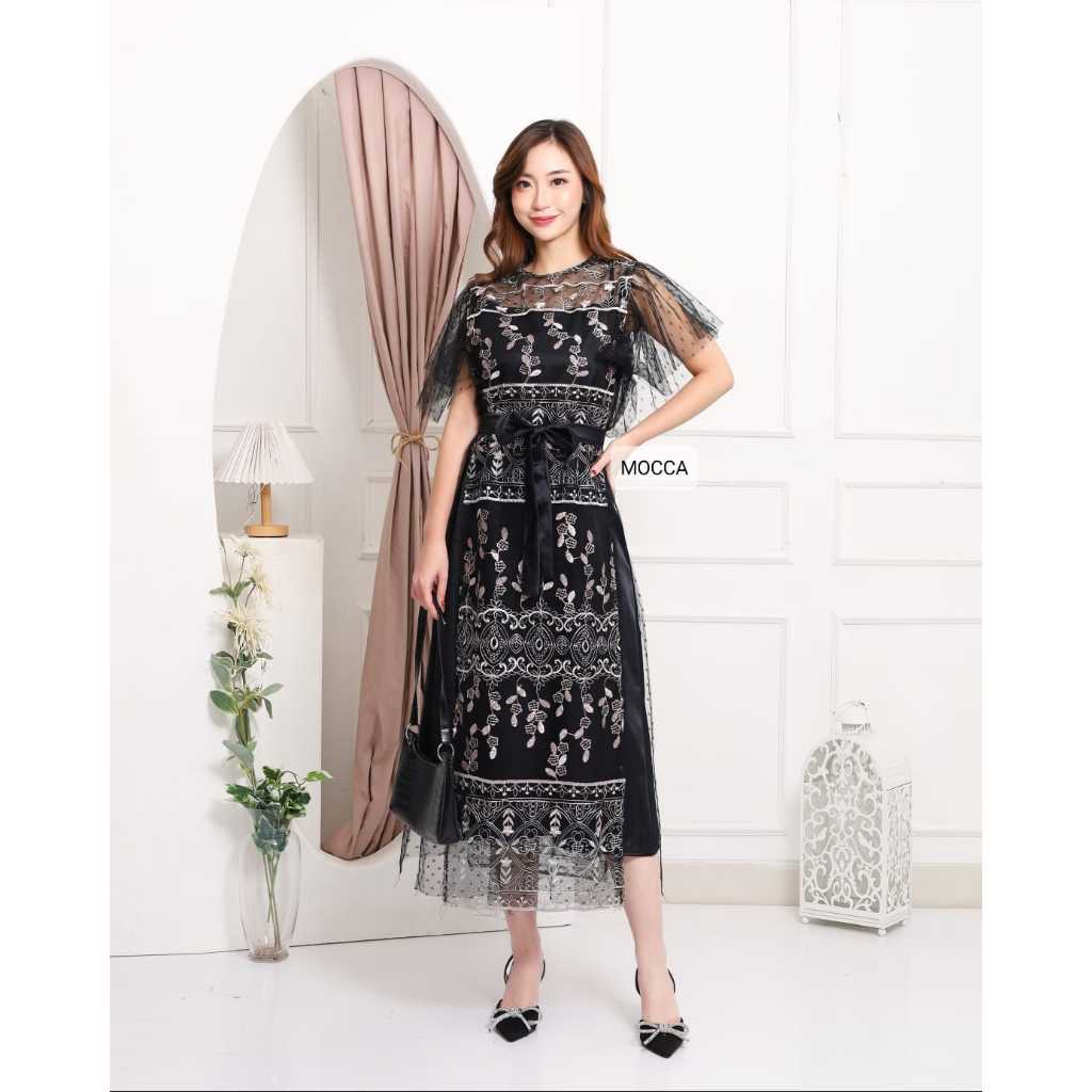 Jual PCS Dress Rafflesia 2in1 Fashion Wanita Gaun Hitam Motif Bordir ...