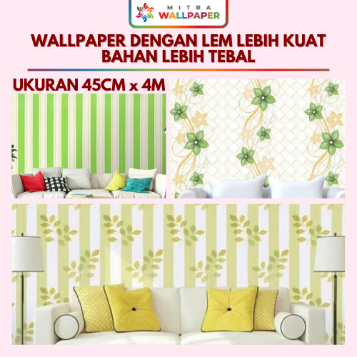 Jual Wallpaper Dinding Ruang Tamu Motif Salur Daun Hijau Wallpaper Dinding Kamar Tidur Minimalis ...