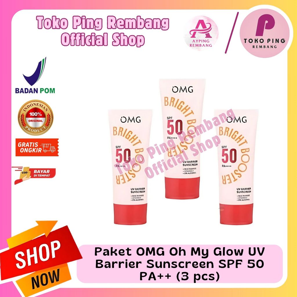 Jual Paket OMG Oh My Glow UV Barrier Sunscreen SPF 50 PA++++ ( Isi 3pcs ...