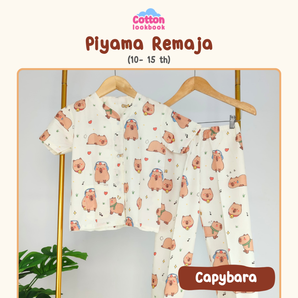 Jual COTTON LOOKBOOK - PIYAMA REMAJA MOTIF CAPYBARA CREAM 10-15 TAHUN ...