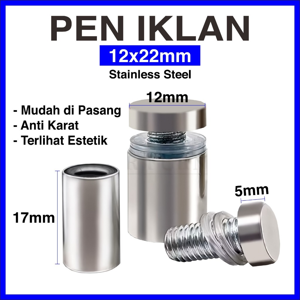 Jual Pen Iklan Stainless Steel 12x22mm / Baut Akrilik / Baut Kaca ...