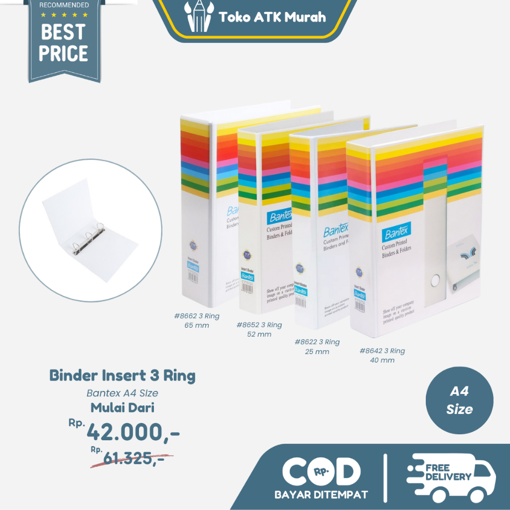 Jual Bantex Insert Ring Binder A4 - 3 Lubang 8622 (25mm) / 8642 (40mm) / 8652 (52mm) / 8662 ...