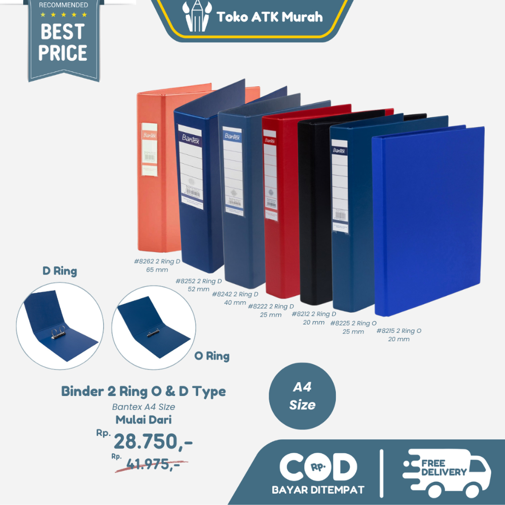 Jual Bantex Ring Binder A4 - 2 Lubang 8225 (O 25mm) / 8215 (O 20mm) / 8212 (D 20mm) / 8222 (D ...