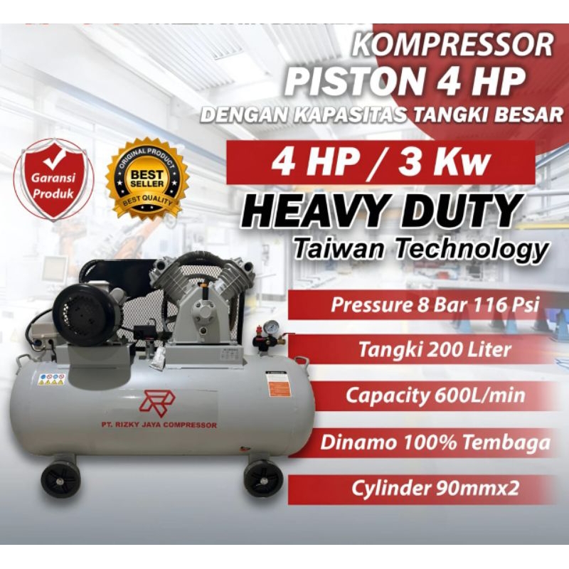 Jual KOMPRESSOR ANGIN PISTON Heavy Duty 4 HP 3 KW Kapasitas Tangki ...