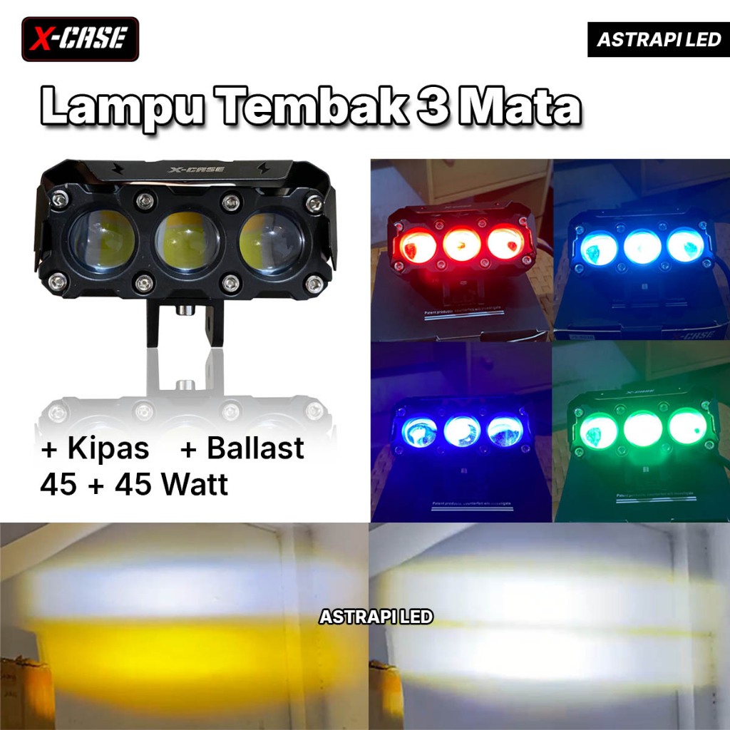 Jual COD Lampu Tembak LED 3 Mata 45 Watt Motor Mobil Plus Kipas ...