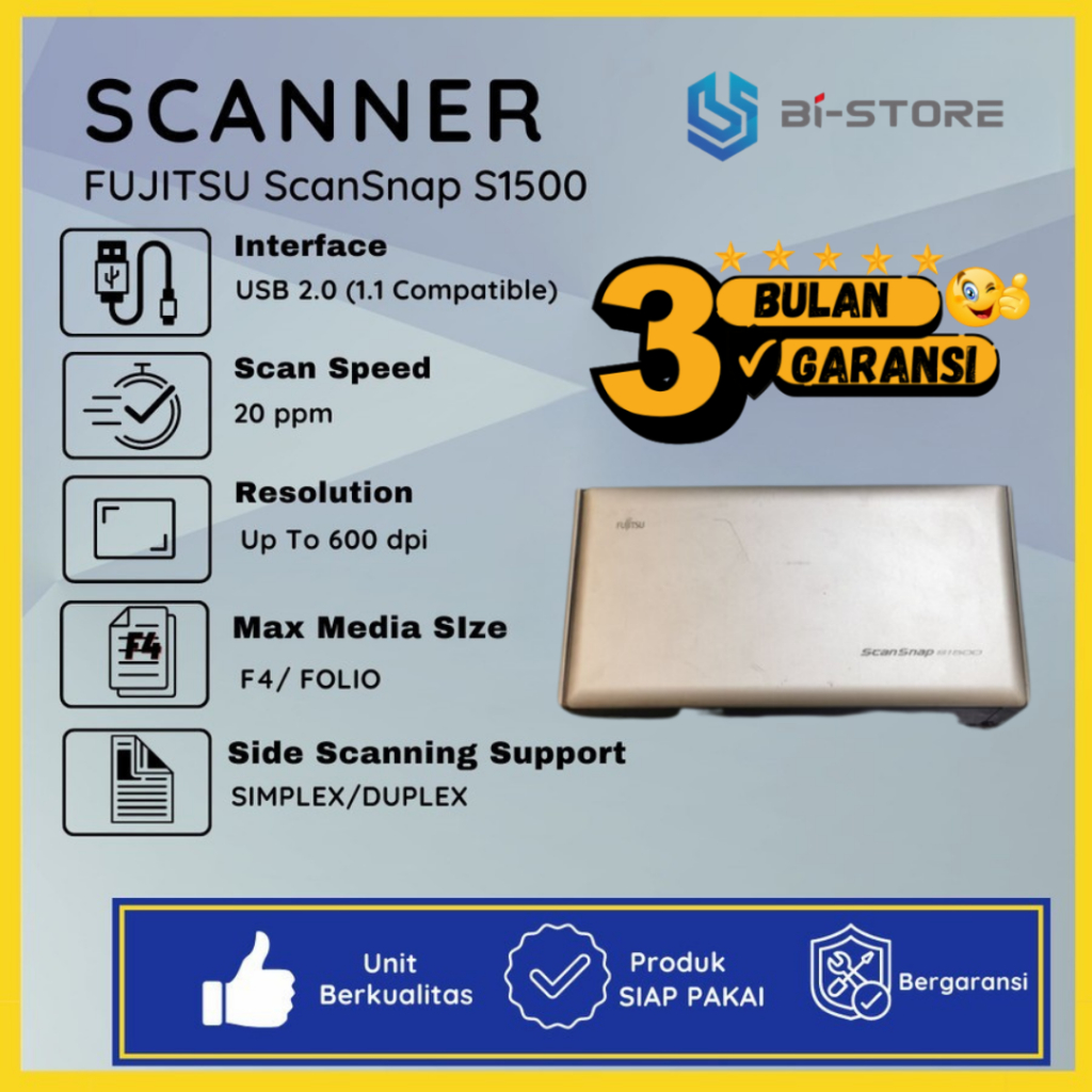 Jual Scanner Folio F4 Fujitsu ScanSnap S1500 Scan Otomatis Dari ADF ...