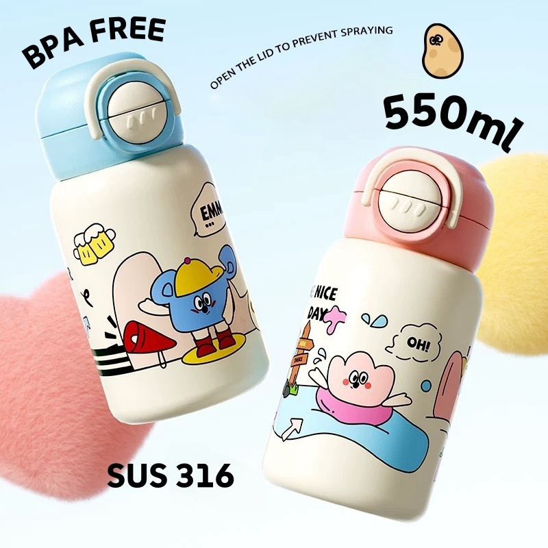 Jual Botol Tempat Air Minum SUS316 Stainless 550ml /2in1 Botol Minum ...