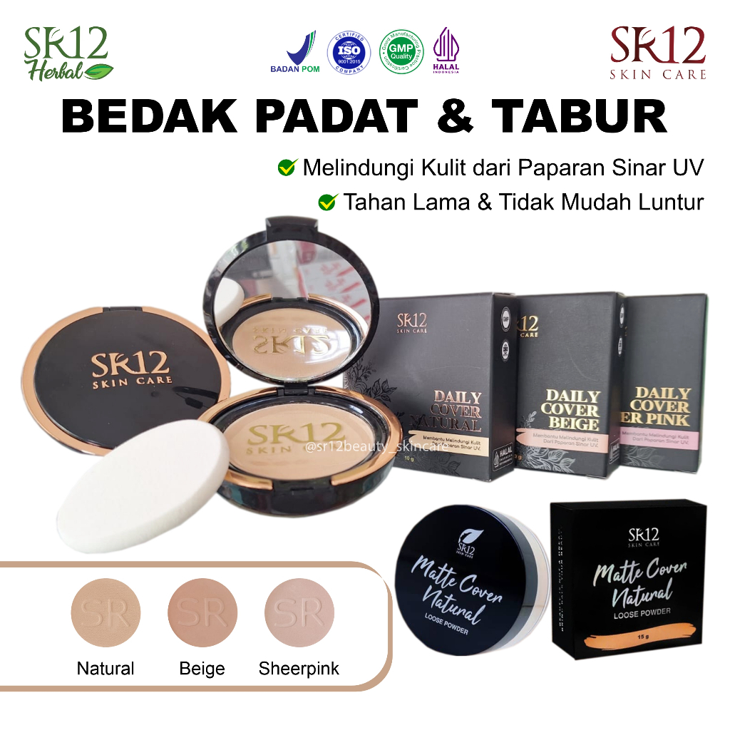 Jual Bedak SR12 Bedak Anti Air dan Tahan Lama Daily Cover Natural Beige Sheerpink Bedak Padat ...