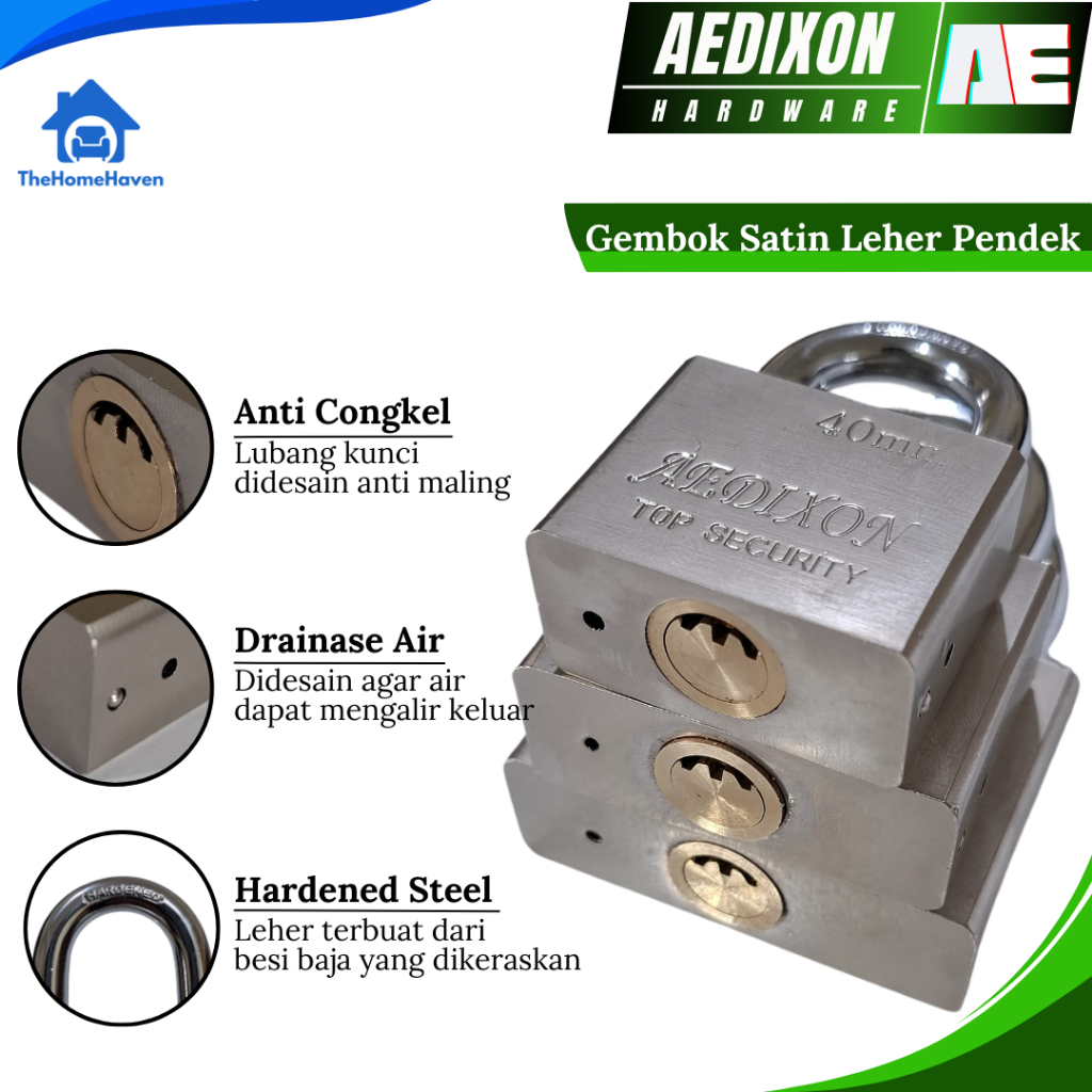 Jual (PCS) AEDIXON Gembok Satin KOMP Key Sabit | Leher Pendek S 40 50 ...