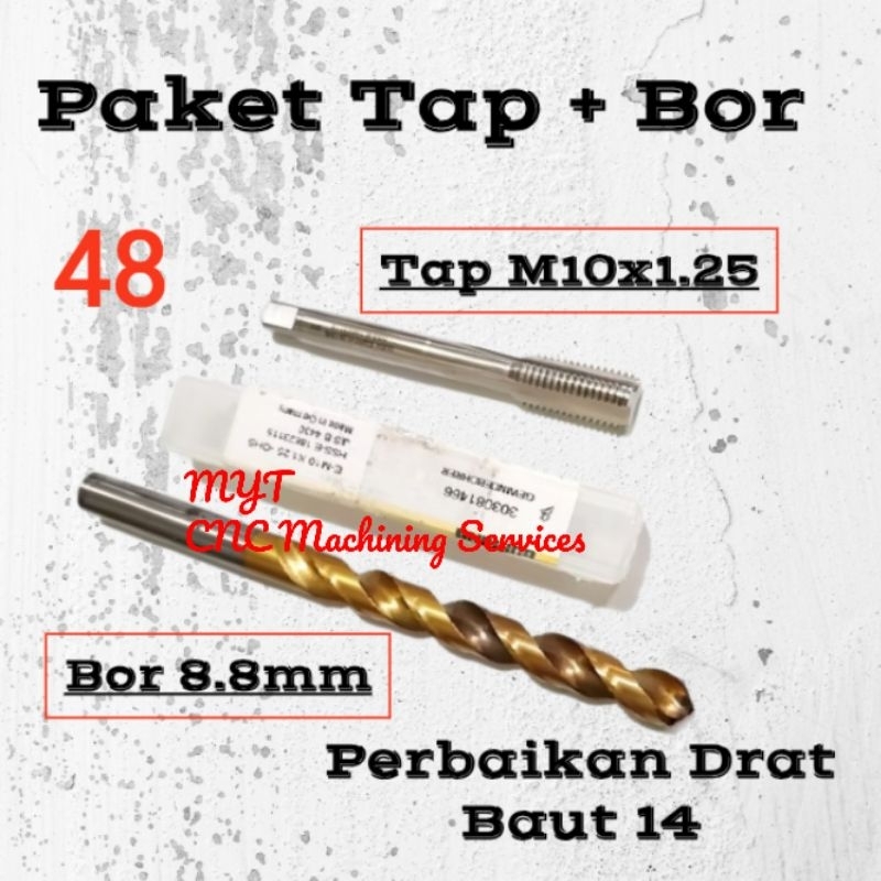 Jual Paket Mata Bor Set Tap Untuk Drat Baut kunci 14. Tap M10×1.25 Guhring Mata Bor 8.8mm ...