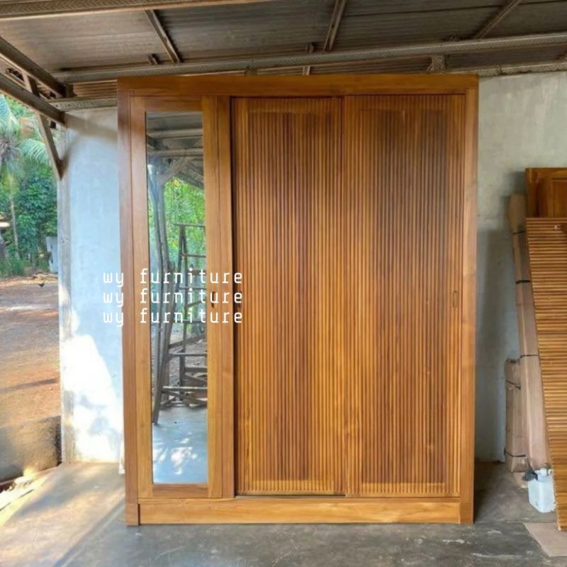 Jual lemari pakaian 3 pintu sliding kayu jati - lemari pakaian kayu jati | Shopee Indonesia