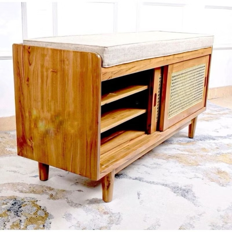Jual Bench Stroge rak sepatu minimalis modern model rotan kayu jati ...