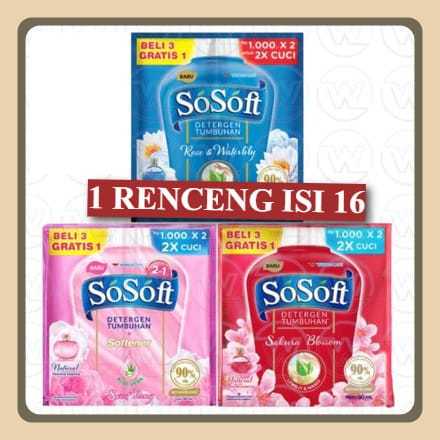 Jual Sosoft Detergen Cair Renteng 12 sachet + 4 sachet /80 ml | Shopee ...