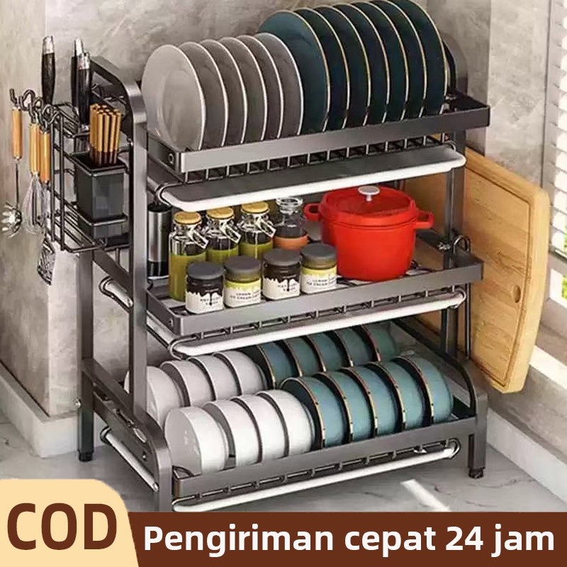 Jual 2/3 Rack Stainless Steel 304 Kitchen Rack Dish Rack Kitchen ...