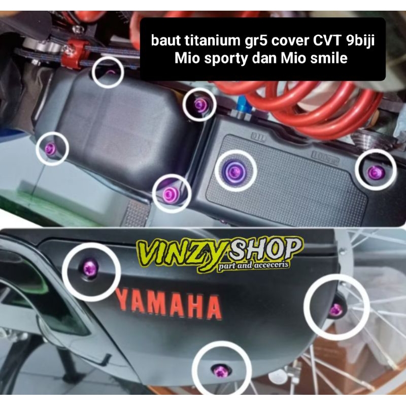 Jual baut titanium gr5 cover CVT Mio sporty Mio smile isi 9pcs | Shopee ...