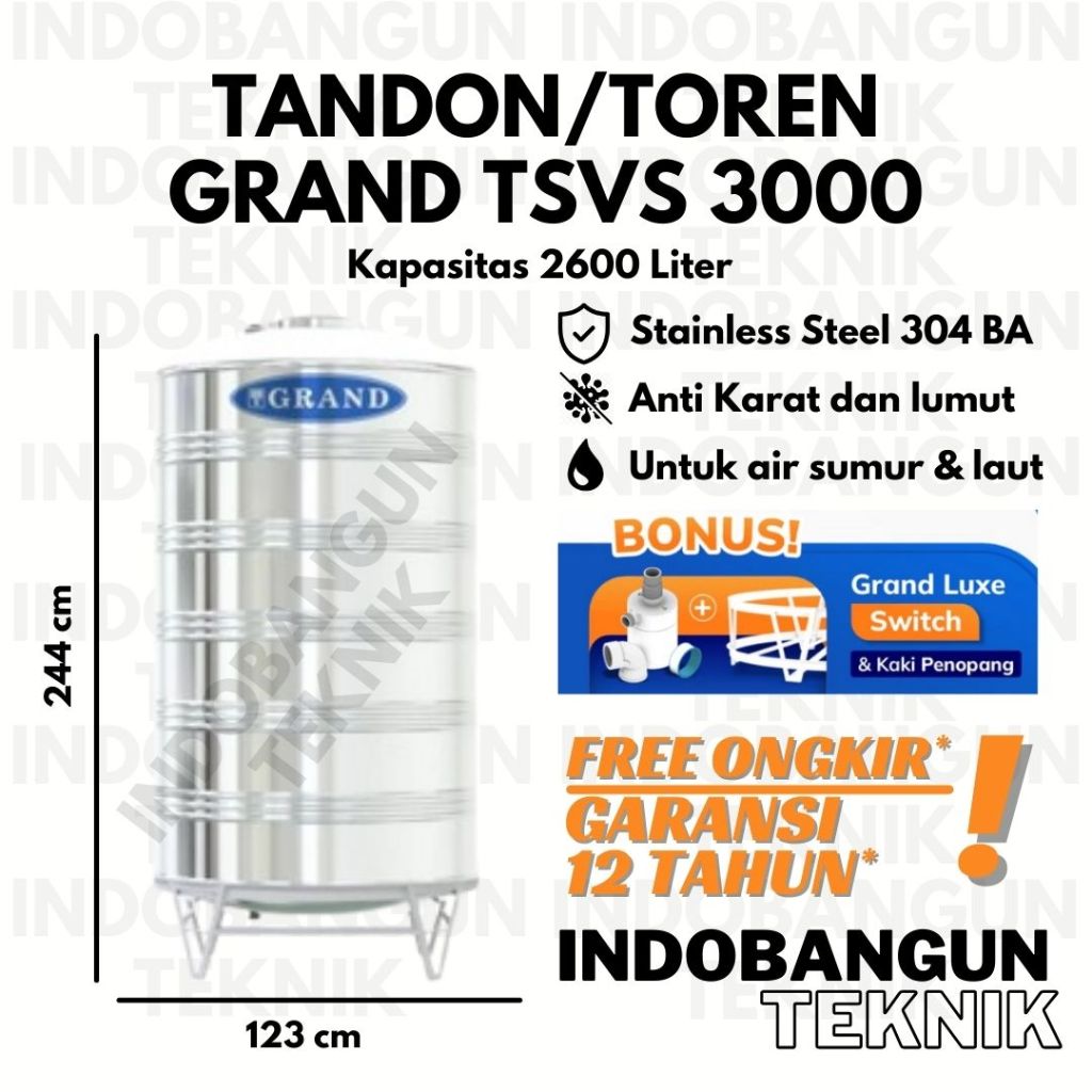 Jual Tandon Toren Air Stainless Coating TSVS 3000 (2500 Liter) Tedmond ...