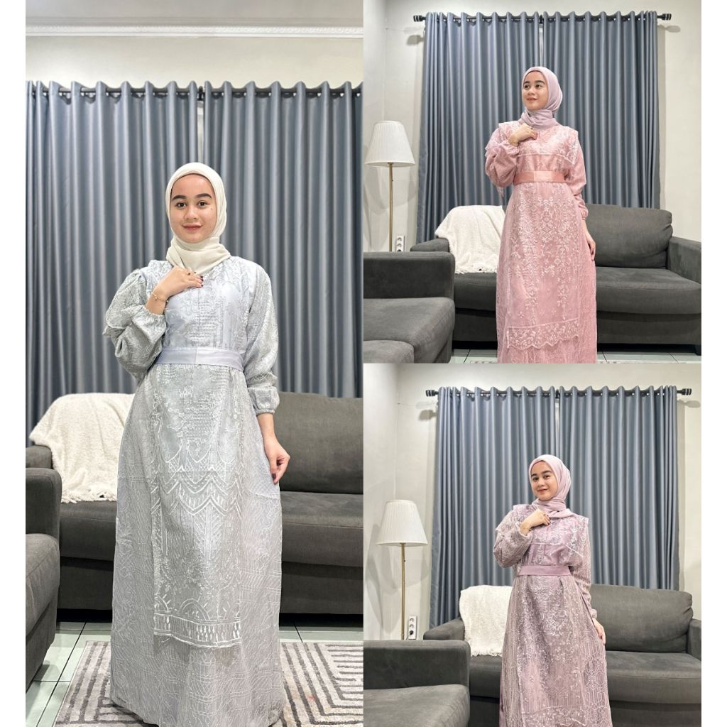 Jual KAMARI DRESS SATIN KOMBINASI CHANTILY GAUN KONDANGAN BUSUI ...