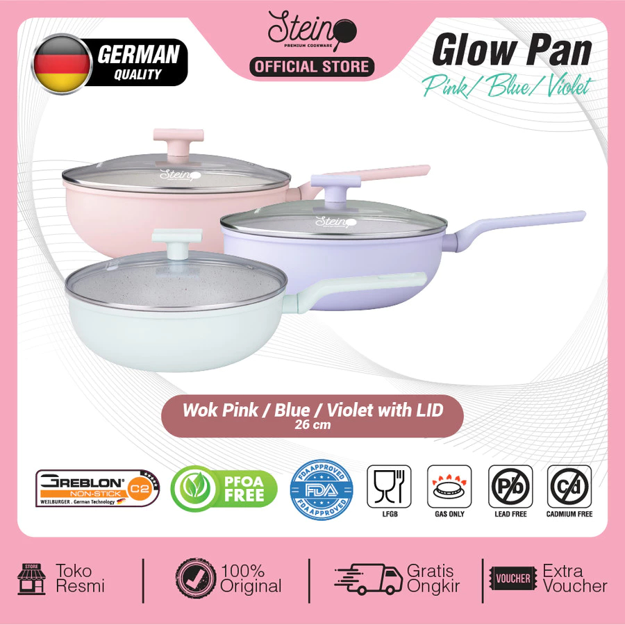 Jual STEIN STEINCOOKWARE SATUAN WOK PAN 26 CM 26 CM GLOWPAN SATUAN PINK ...