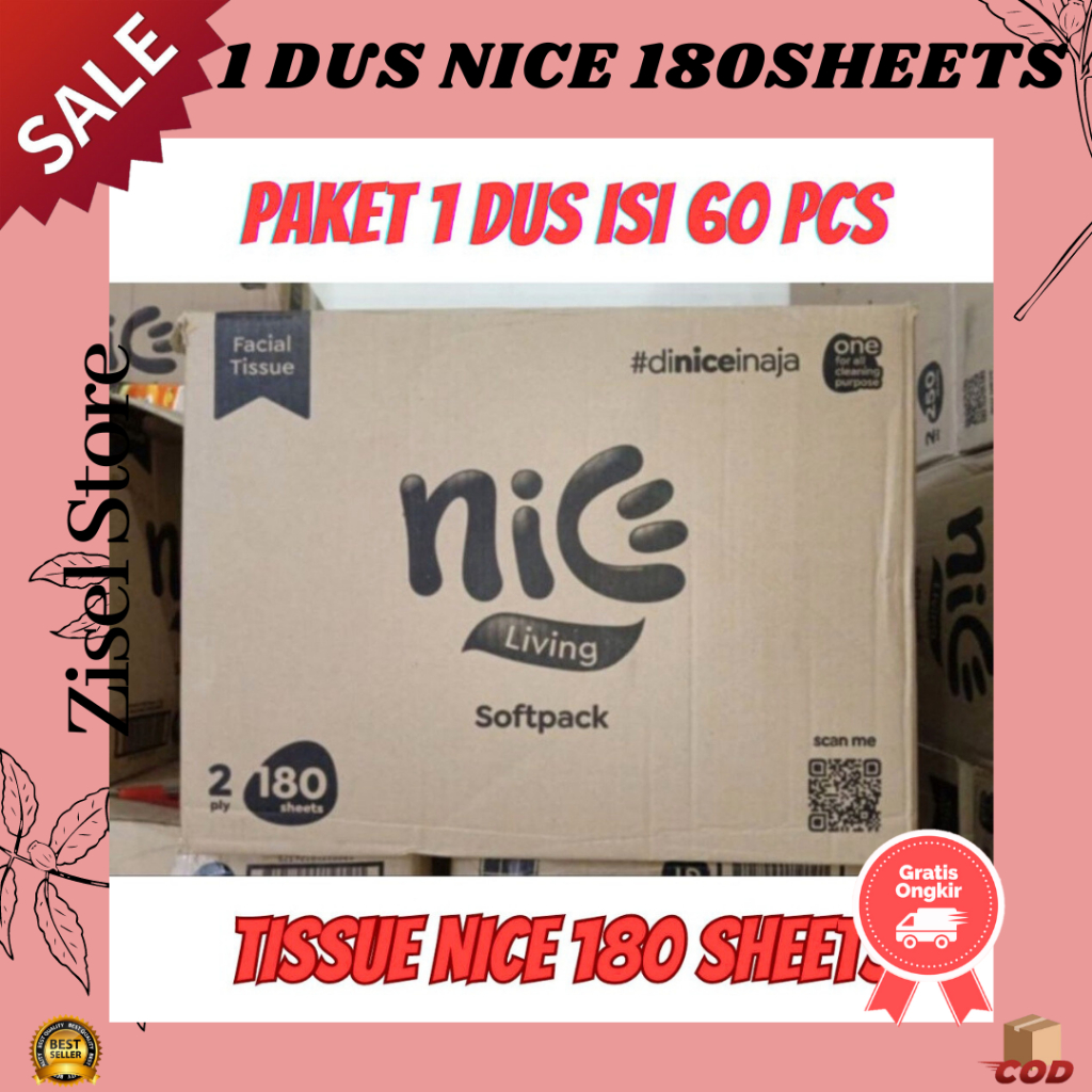 Jual PAKET 1 DUS TISSUE NICE 180 SHEETS 2 PLAY NICE 360 HELAI TISSU ISI ...