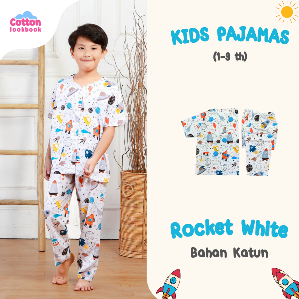 Jual COTTON LOOKBOOK - PIYAMA ROCKET WHITE / KATUN / BAJU TIDUR ANAK ...