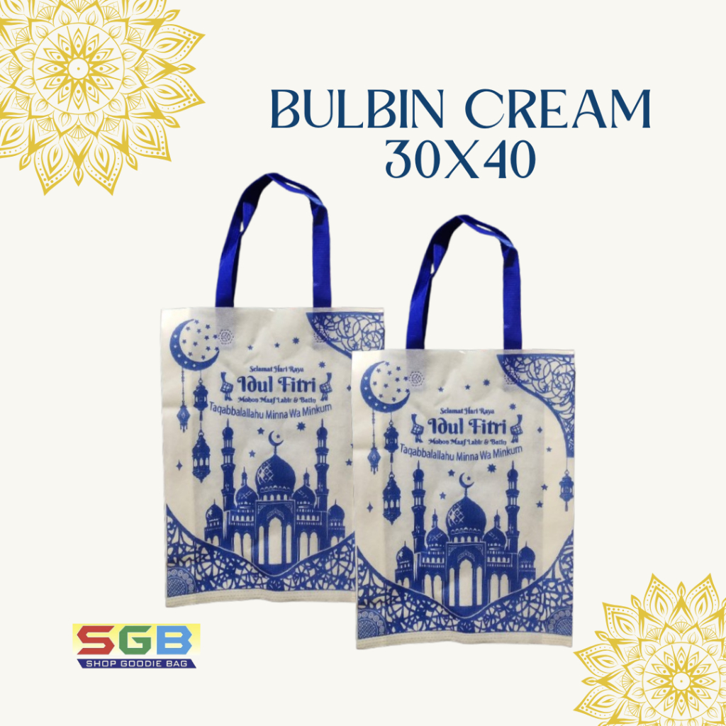 Jual 1 LUSIN (12 pc) Goodie bag Lebaran MOTIF BULBIN CREAM & MOTIF ...