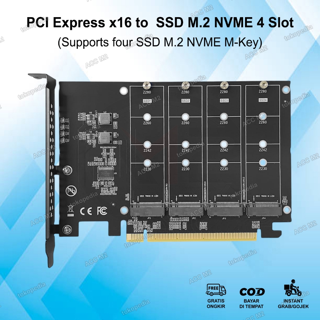 Jual PCIE 4.0 x16 Adapter SSD M.2 NVME M-key x4 slot Expansion card ...