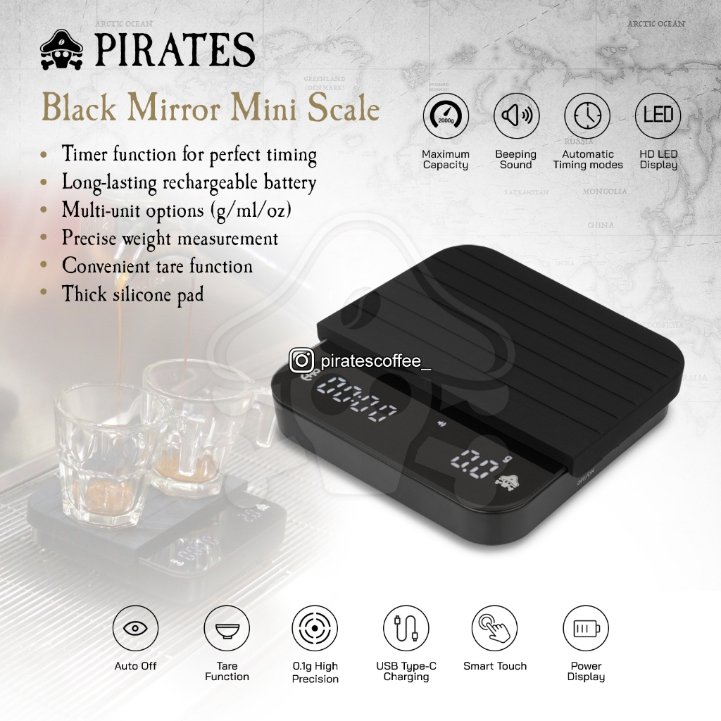 Jual Pirates Digital Mini Coffee Scale Black Mirror USB Type-C LED ...