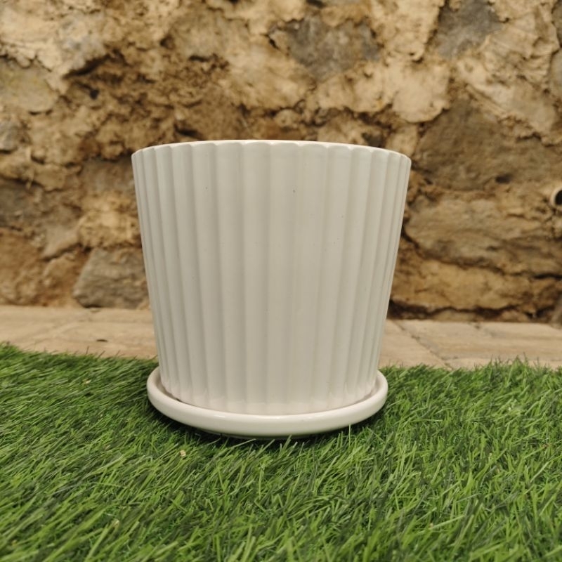 Jual Pot Keramik pot tanaman hias pot bunga model bulat motif garis ...