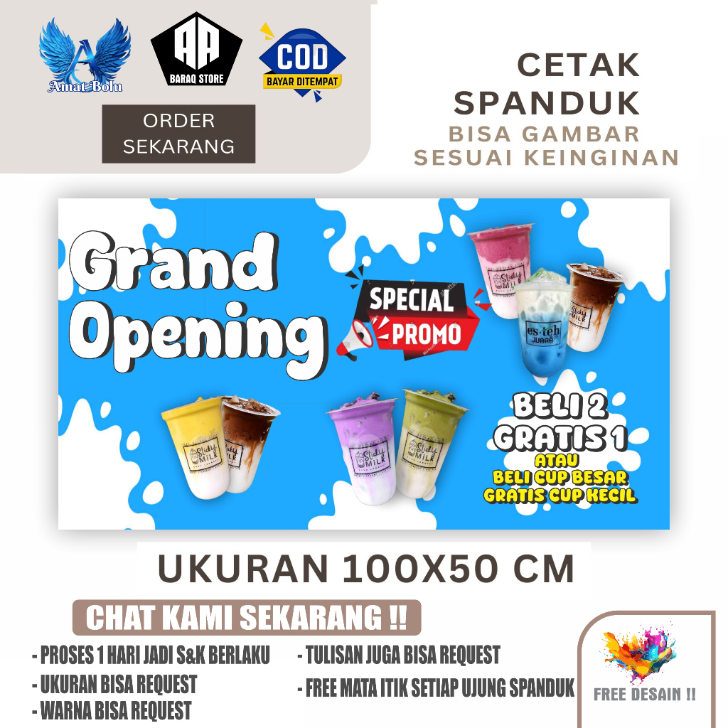 Jual Cetak Spanduk Banner Grand Opening Sticky Milk Costom Desain ...