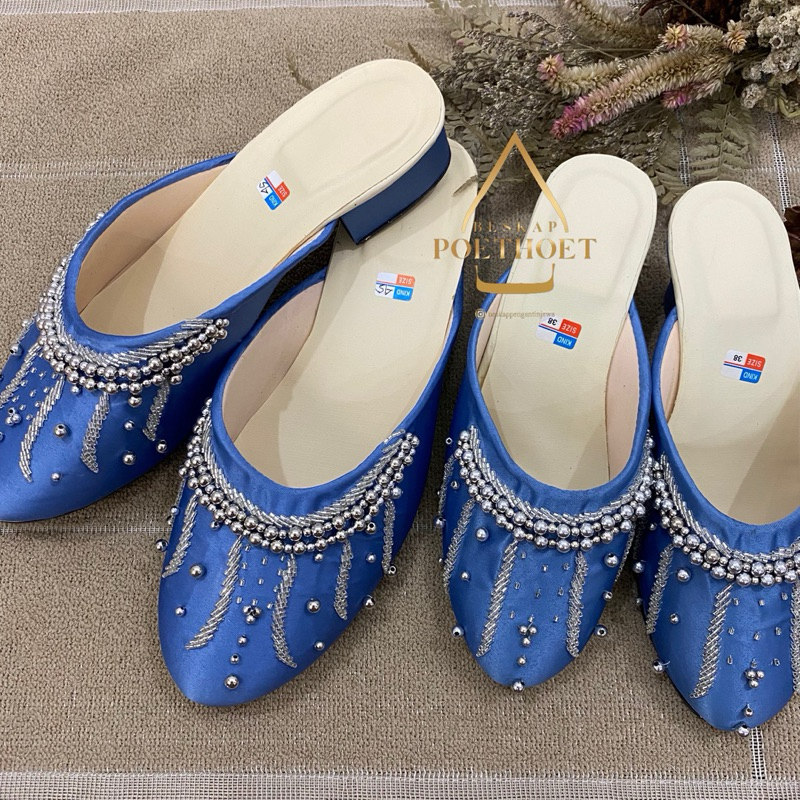 Jual selop sendal sepatu pengantin pria dan wanita jawa payet biru ...