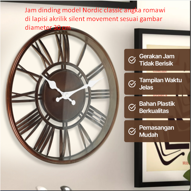 Jual Jam dinding model Nordic classic angka romawi di lapisi akrilik ...