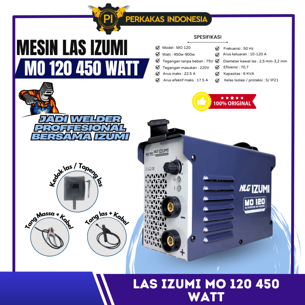 Jual Mesin Las Listrik IZUMI MO 120 450 Watt SET Travo Las Listrik Inverter MO120 450W Welding ...