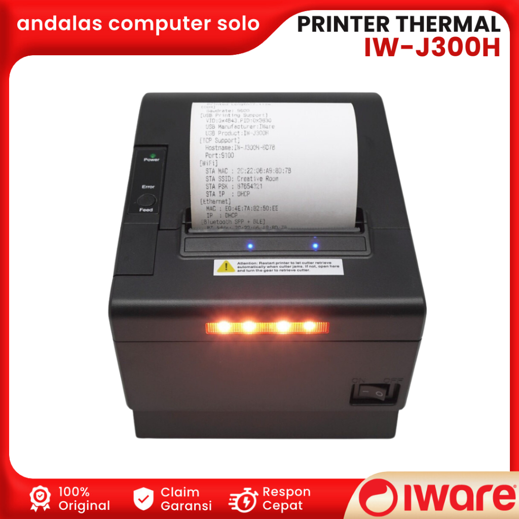 Jual PRINTER THERMAL STRUK NOTA 80mm IWARE IW-J300H BLUETOOTH WiFi USB ...