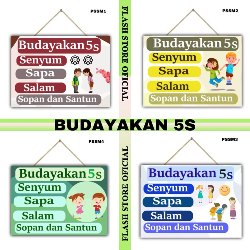 Jual COD ☑️ Hiasan dinding poster BUDAYAKAN 5S gantungan dinding kelas edukasi anak sekolah ...