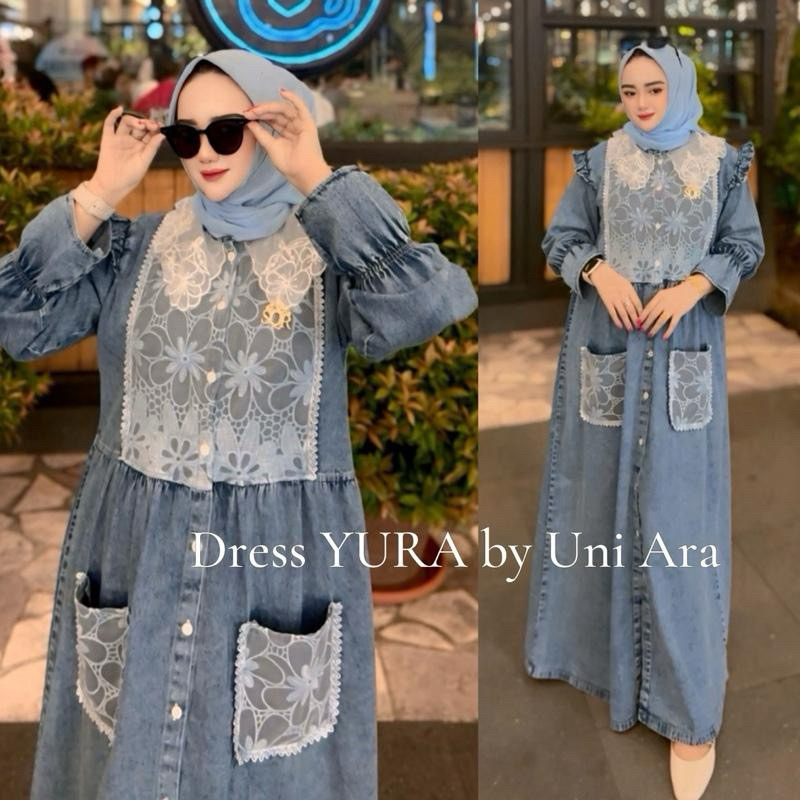 Jual Uni Ara - ( YURA ) Dress jeans Premium || baju wanita kekinian | Shopee Indonesia